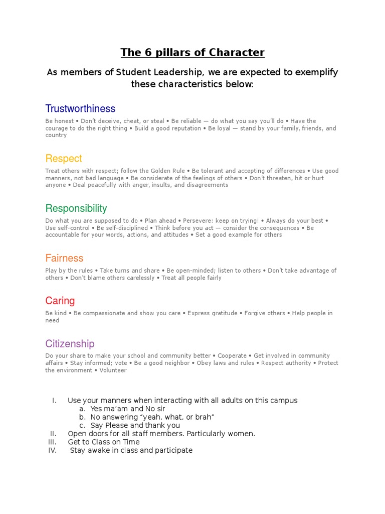 Six Pillars of Character for Leaders | PDF | Lifestyle
