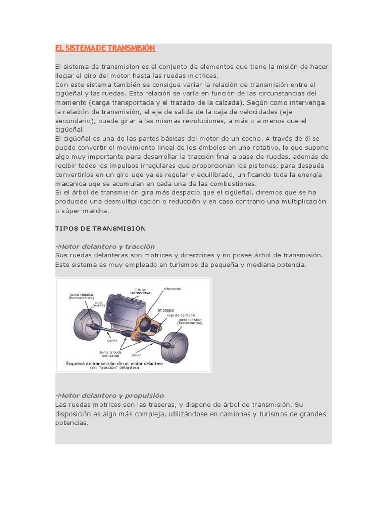 Sistema de Transmision Del Automovil | PDF | Transmisión (Mecánica ...