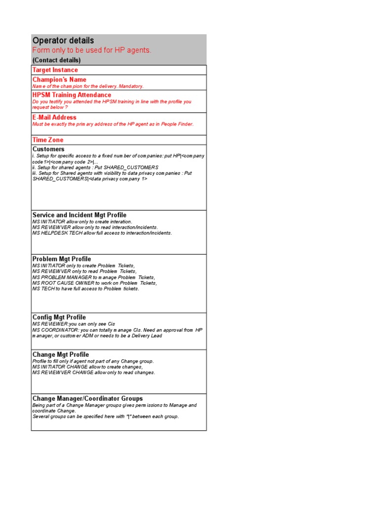 HPSM Operator-Agent Request Form for-HP-Only | PDF | Software ...