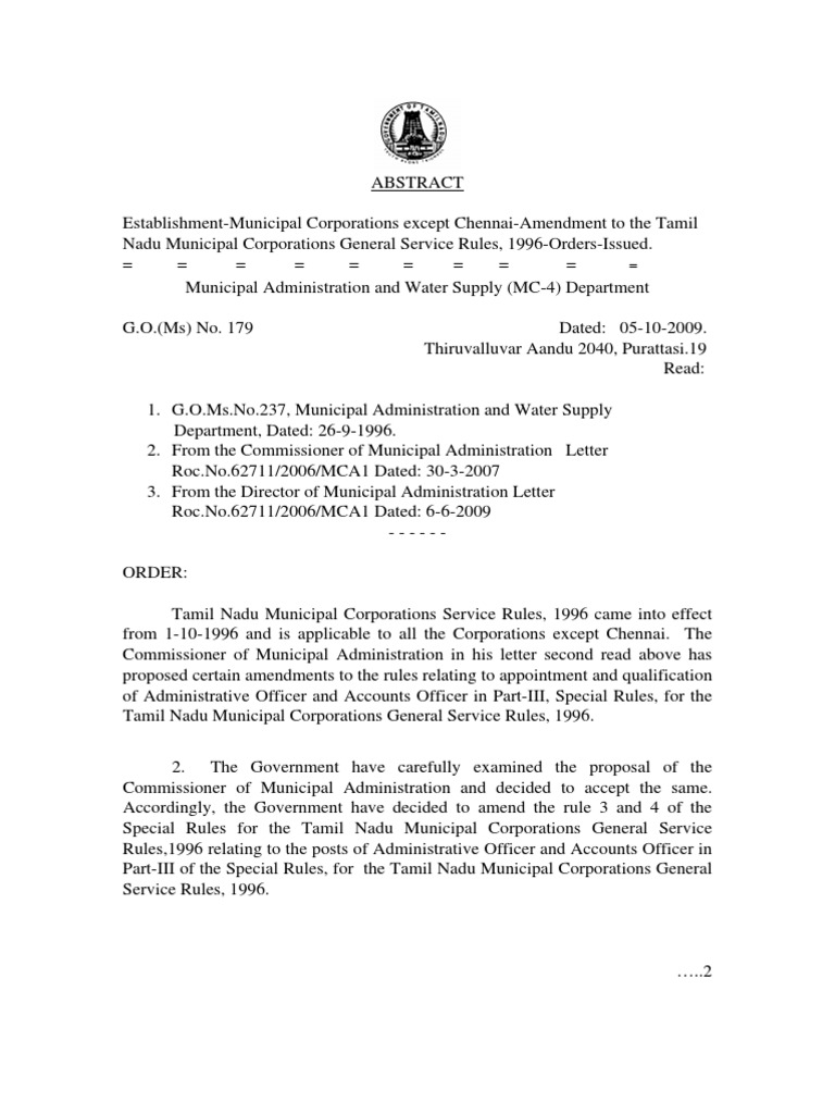 Corporation General Service Rules | PDF | Tamil Nadu | Virtue