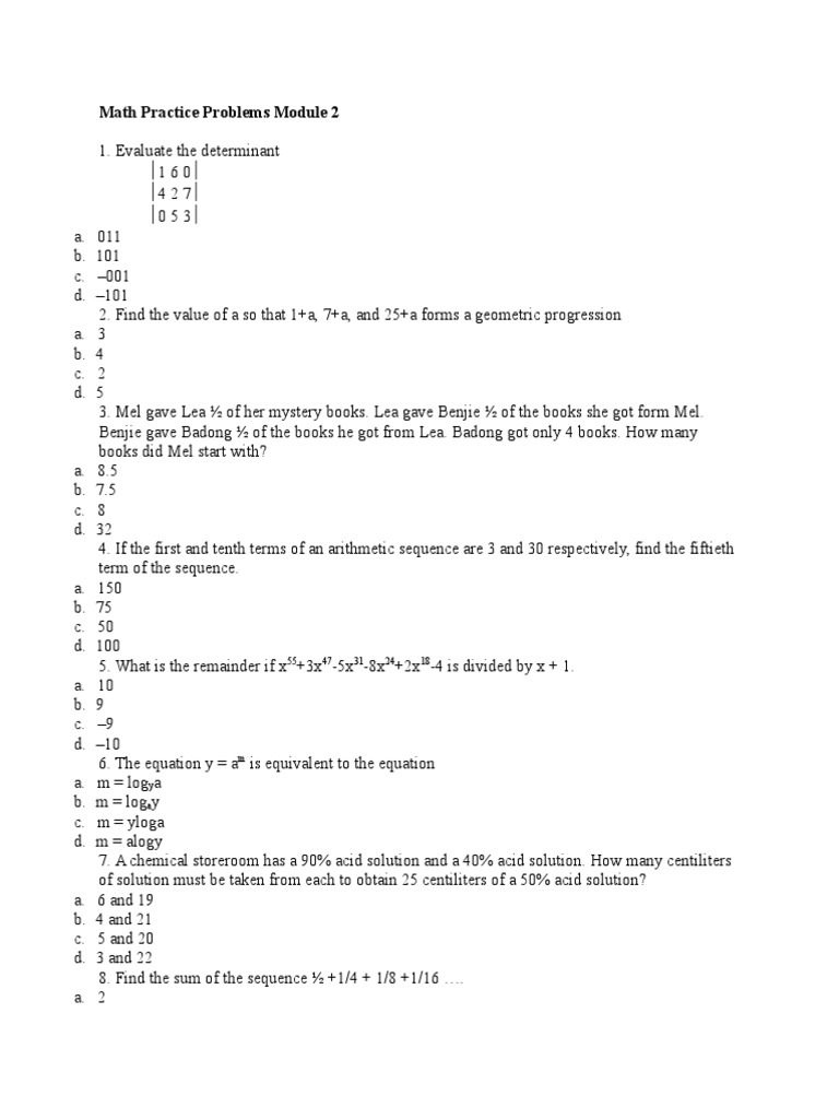 Math Practice Problems Module 2 Solved | PDF | Fraction (Mathematics) | Odds