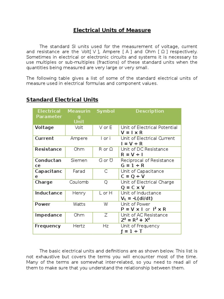 Electrical Units of Measure | PDF | Series And Parallel Circuits | Inductor