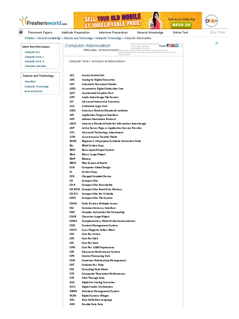 Computer Abbreviation-General Knowledge Questions and Answers-42383 | PDF | Communications ...