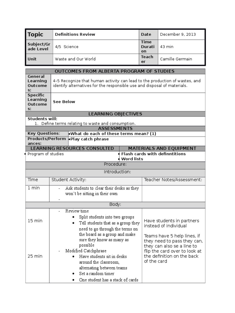 catchphrase lesson | Waste Management | Educational Assessment