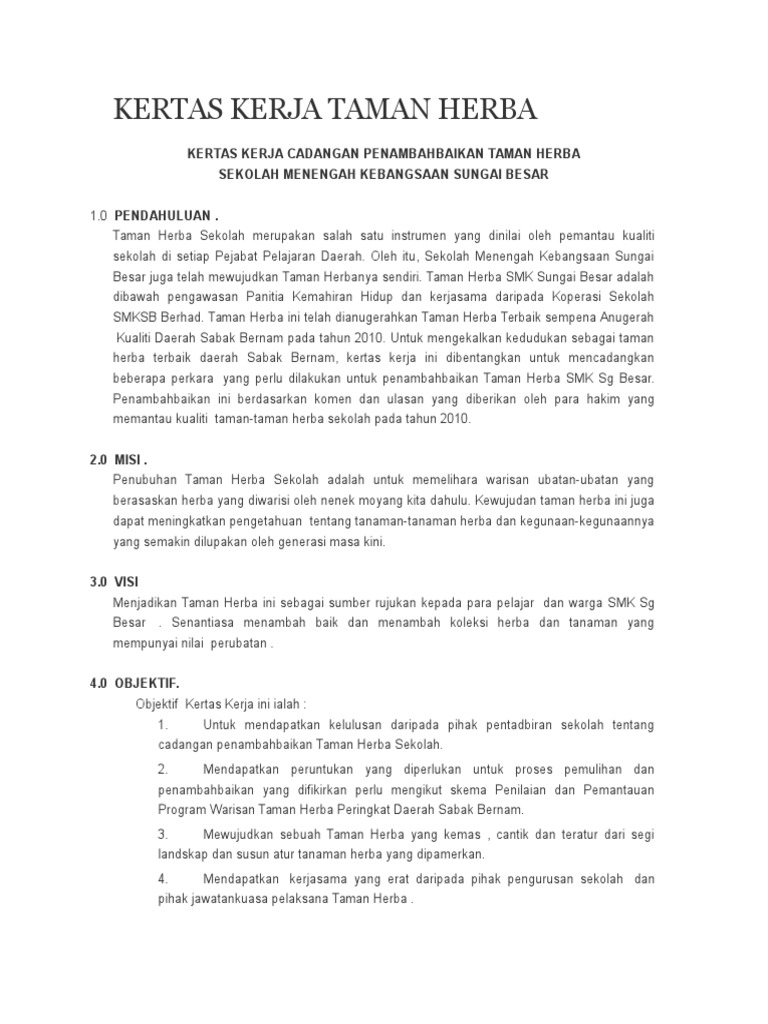 Kertas Kerja Taman Herba | PDF