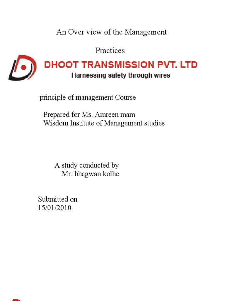 Dhoot Transmission by Vivek | PDF | Iso 9000 | Electrical Wiring