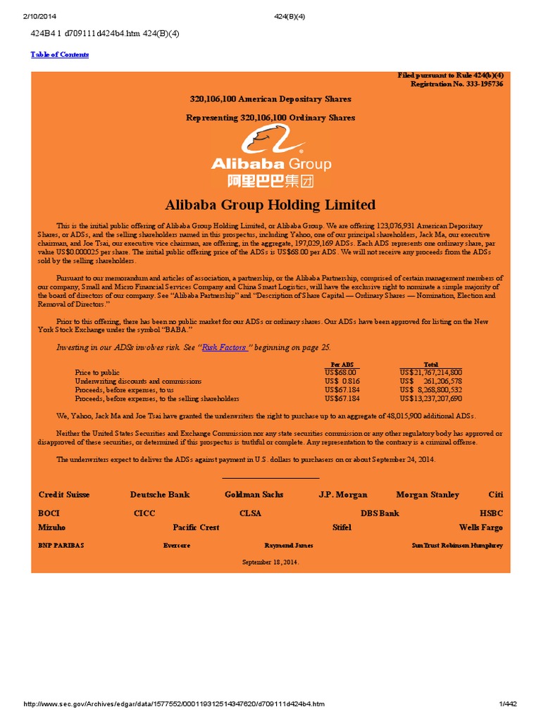 Alibaba Prospectus PDF | PDF | Alibaba Group | Retail