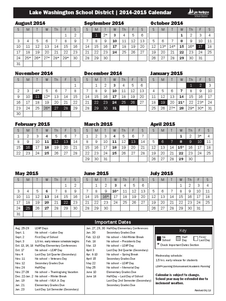 2014 15 District Sheet Calendar | PDF