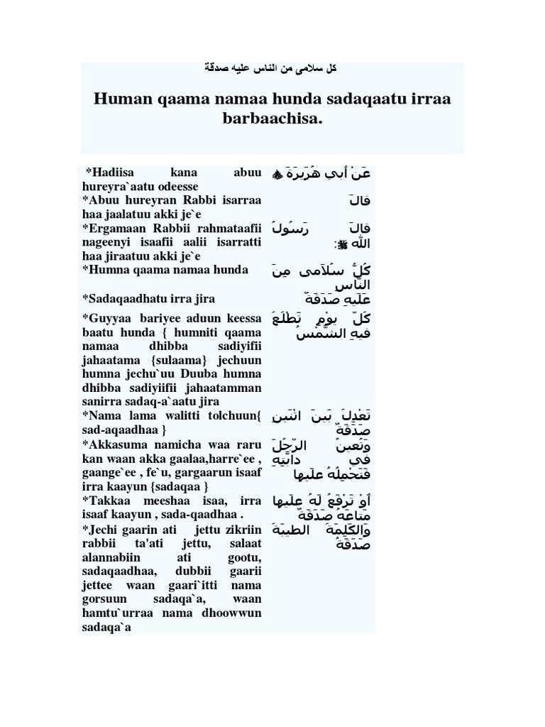 Humna Qaama Namaa Hunda Sadaqaatu Irraa Barbaachisa | PDF | Publicly ...