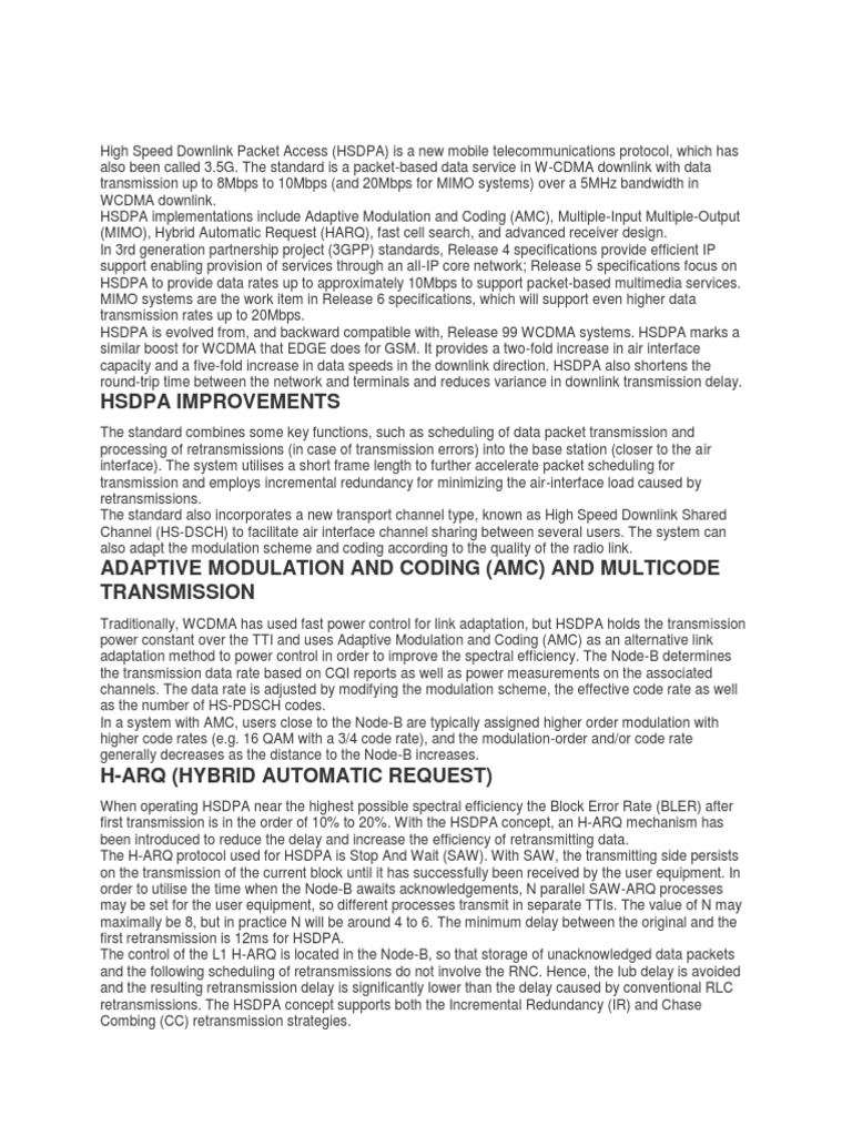 HSDPA Pal | PDF | High Speed Packet Access | Telecommunications Standards