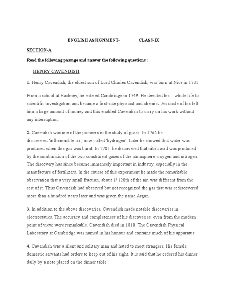 English Assignment Class 9 CBSE | PDF | Chemical Substances | Gases