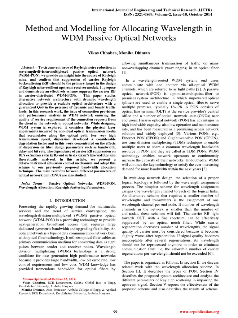 Method and Modelling For Allocating Wavelength in WDM Passive Optical Networks | PDF | Graphical ...