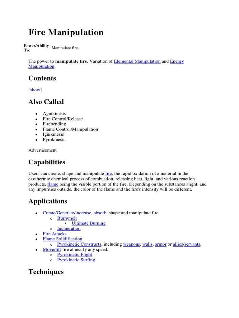 A Comprehensive Examination of Fire Manipulation Abilities and ...