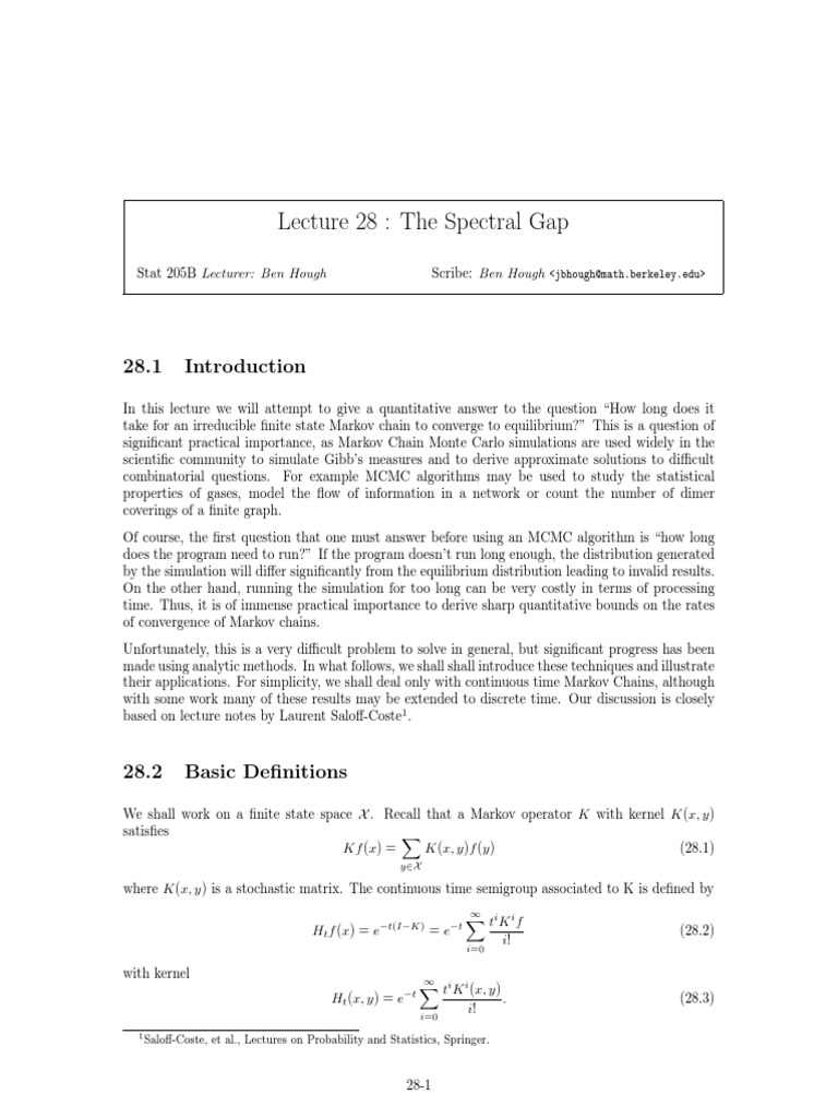 Lecture 28: The Spectral Gap | PDF | Markov Chain | Analysis