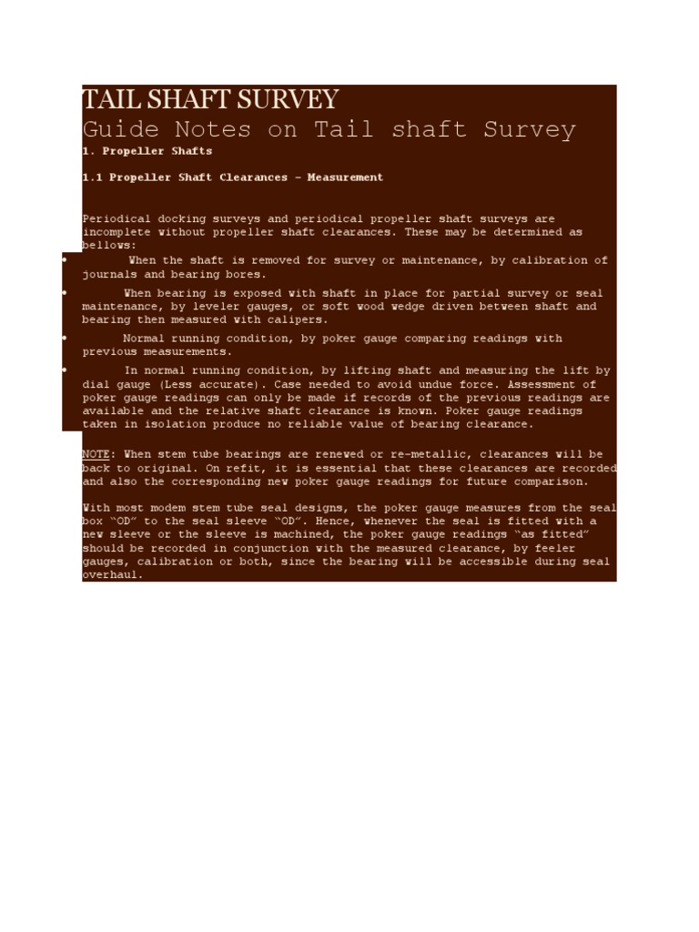 Tail Shaft Survey | PDF | Corrosion | Bearing (Mechanical)