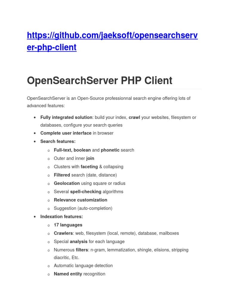 Open Search Server Client | PDF | Hypertext Transfer Protocol | Search Engine Indexing