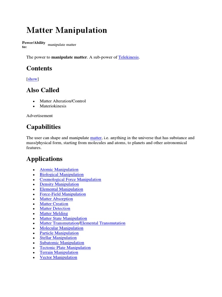 Matter Manipulation | PDF | Matter | Physical Sciences
