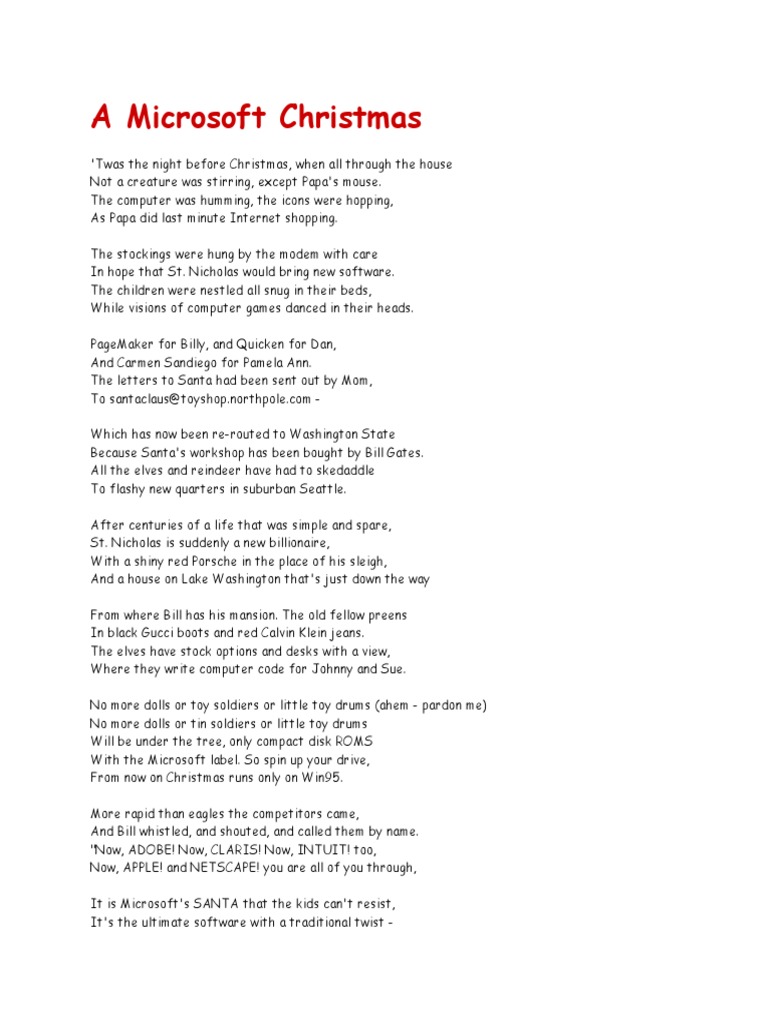 A Microsoft Christmas Poem | PDF | Christmas | Computing And ...