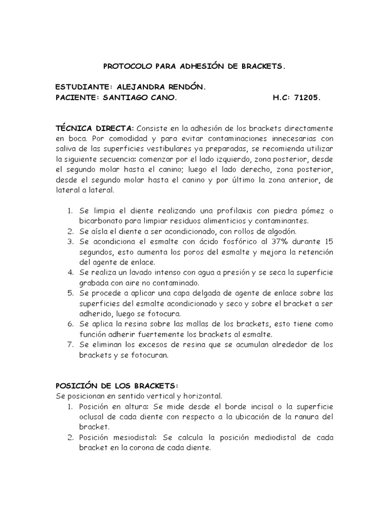 Protocolo para Adhesión de Brackets. | PDF | Esmalte de dientes ...