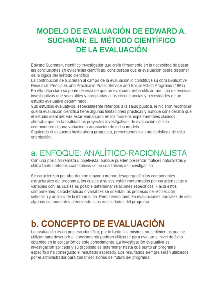 El Metodo Cientificode de Evaluacion de Edward A Suchman | PDF ...