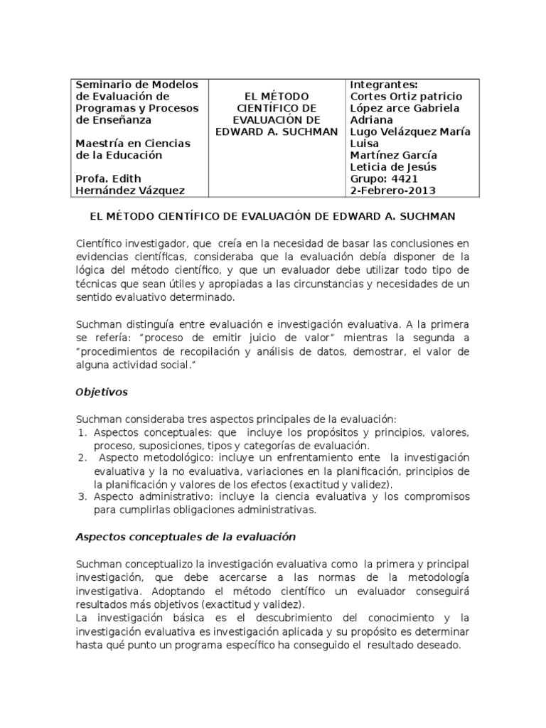 Metodo Cientifico de Evaluacion de Edward A. Suchman | PDF ...