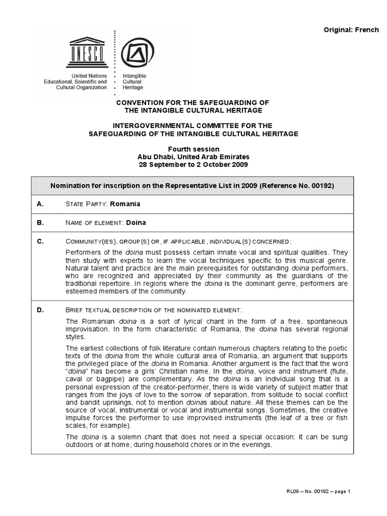 Doina Unesco | PDF | Cultural Heritage | Entertainment (General)