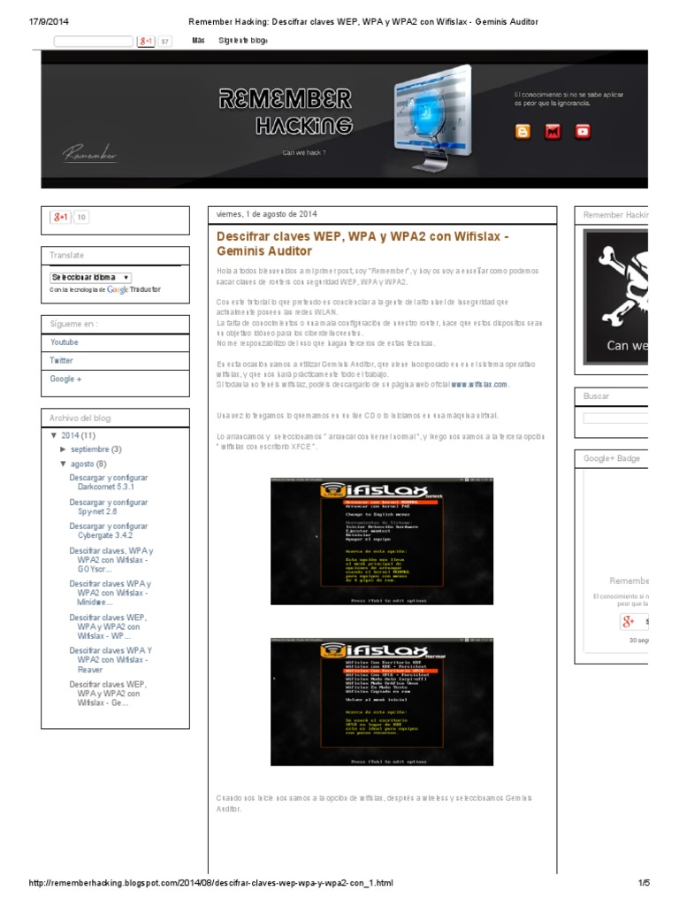 Remember Hacking - Descifrar Claves WEP, WPA y WPA2 Con Wifislax - Geminis Auditor | PDF ...