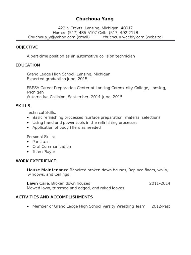Automotive Collision Technician Resume | PDF | Career & Growth