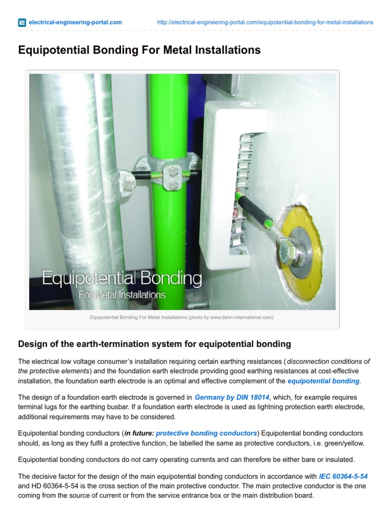 Equipotential Bonding For Metal Installations | PDF | Electrical ...