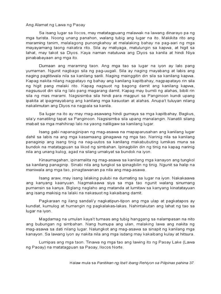 Alamat NG Lawa NG Paoay | PDF