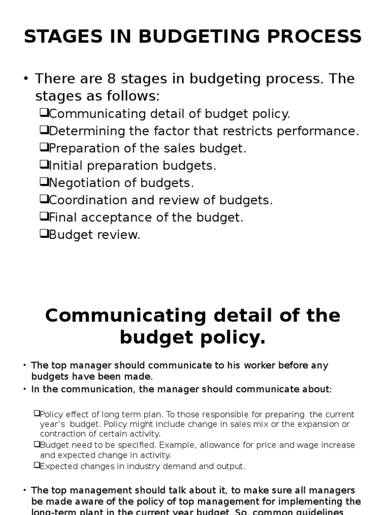 Stages in Budgeting Process | Budget | Sales