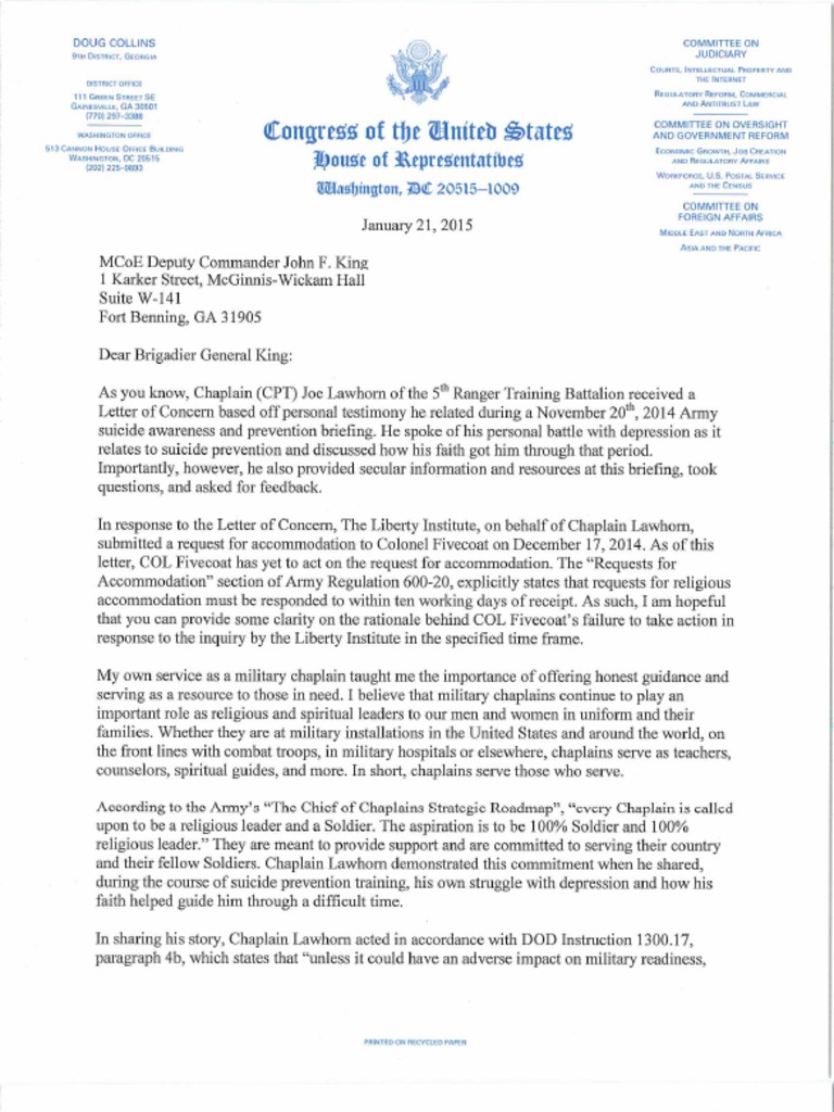 Collins Chaplain Letter | PDF