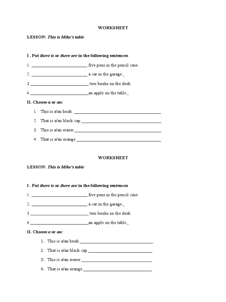 Worksheet LESSON: This Is Mike's Table | PDF