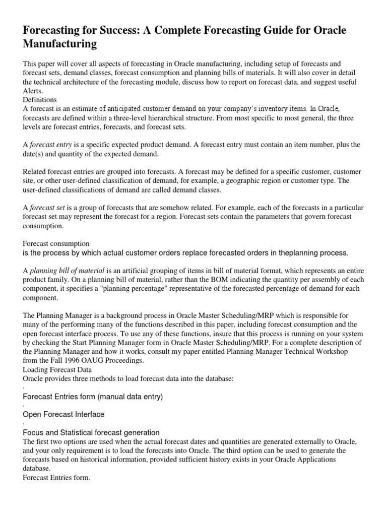 Forecasting Guide For Oracle Manufacturing | PDF | Seasonality ...