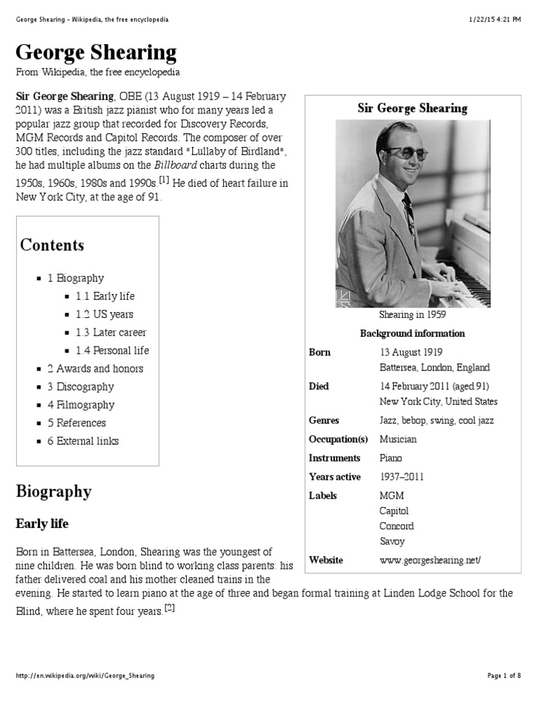 George Shearing - Wikipedia, The Free Encyclopedia | PDF | Jazz ...