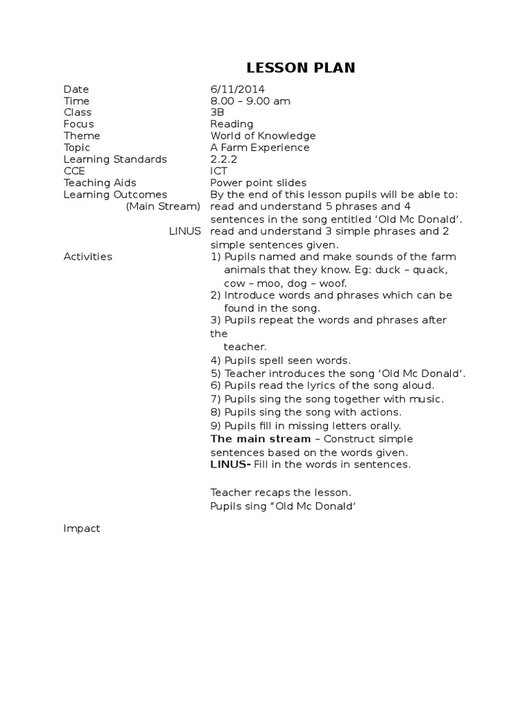 Lesson Plan: The Main Stream - Construct Simple LINUS-Fill in The Words ...