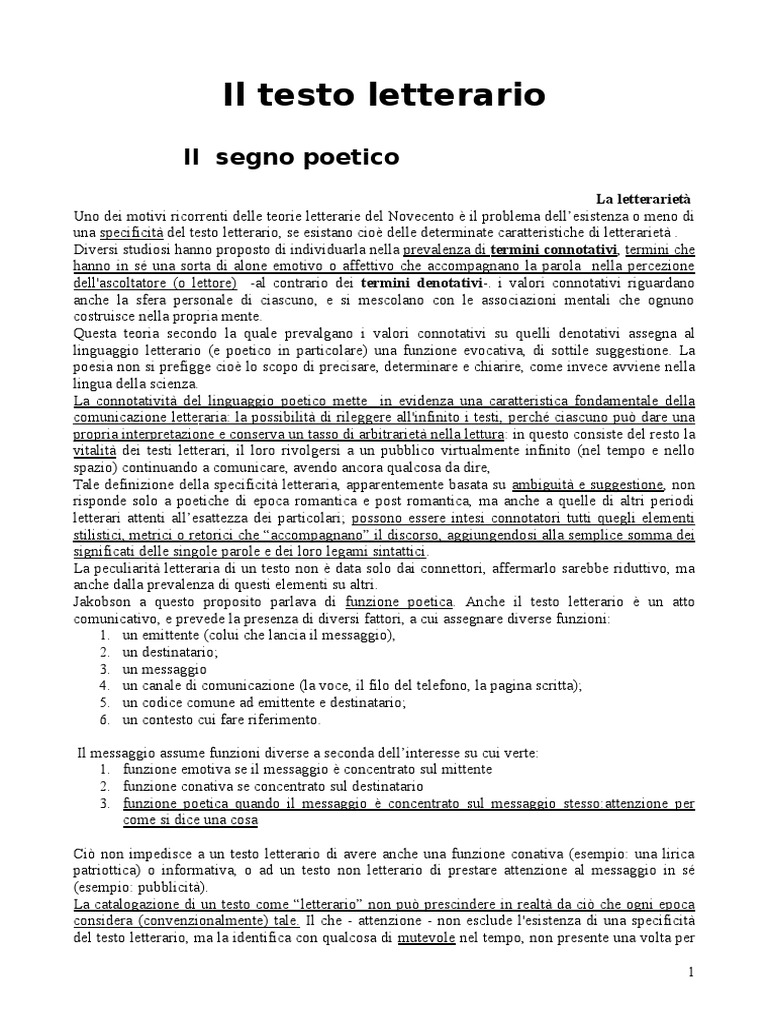 Cos'è Un Testo Letterario Riassunto