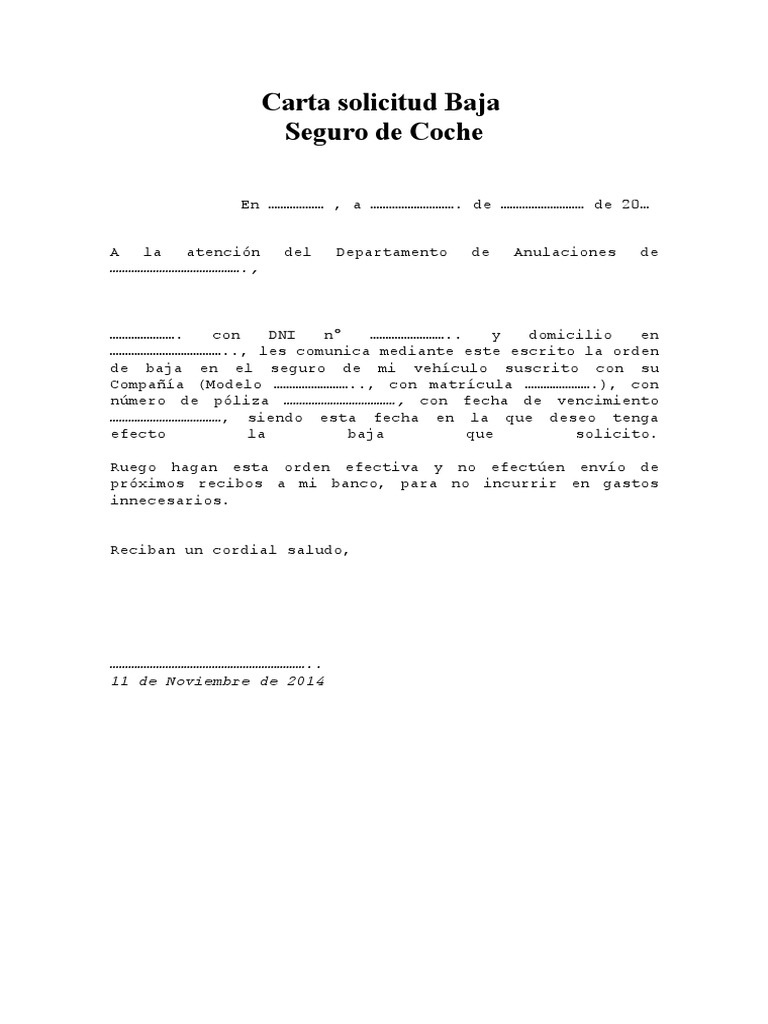 Carta Solicitud Baja Seguro | PDF