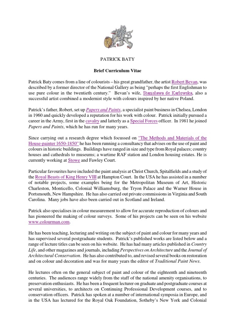 PATRICK BATY Brief Curriculum Vitae Patrick Baty | PDF