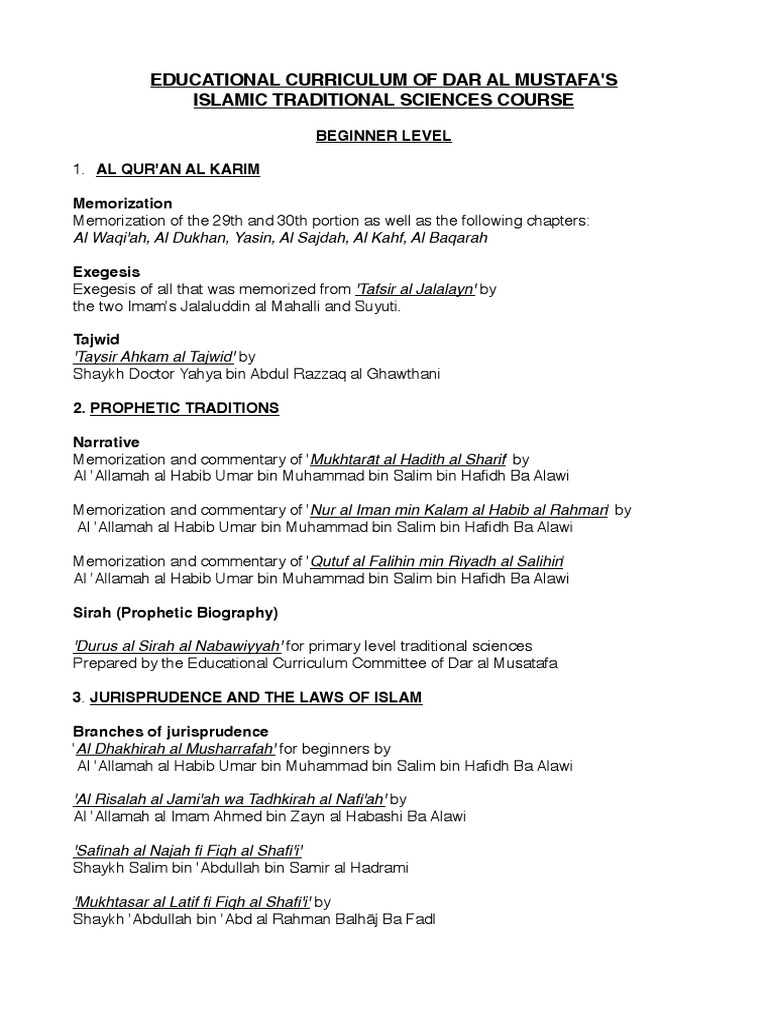Dar Al Mustafa Curriculum Overview | PDF | Hadith | Ali