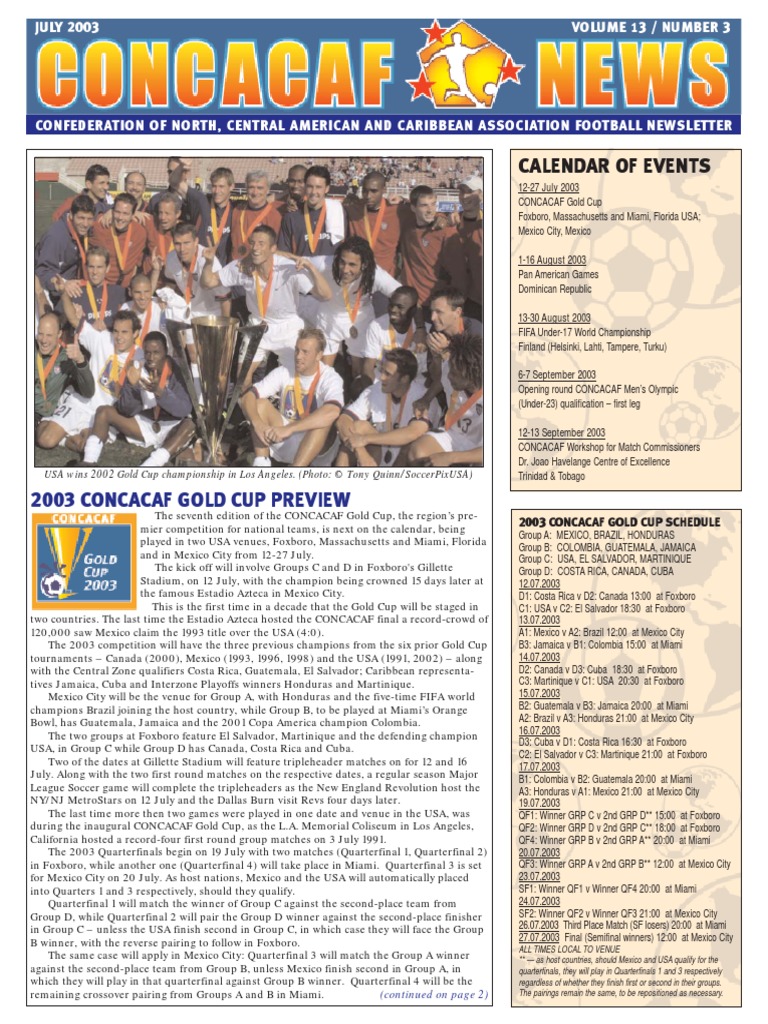 Calendar of Events: 2003 Concacaf Gold Cup Preview | PDF | Fifa World ...