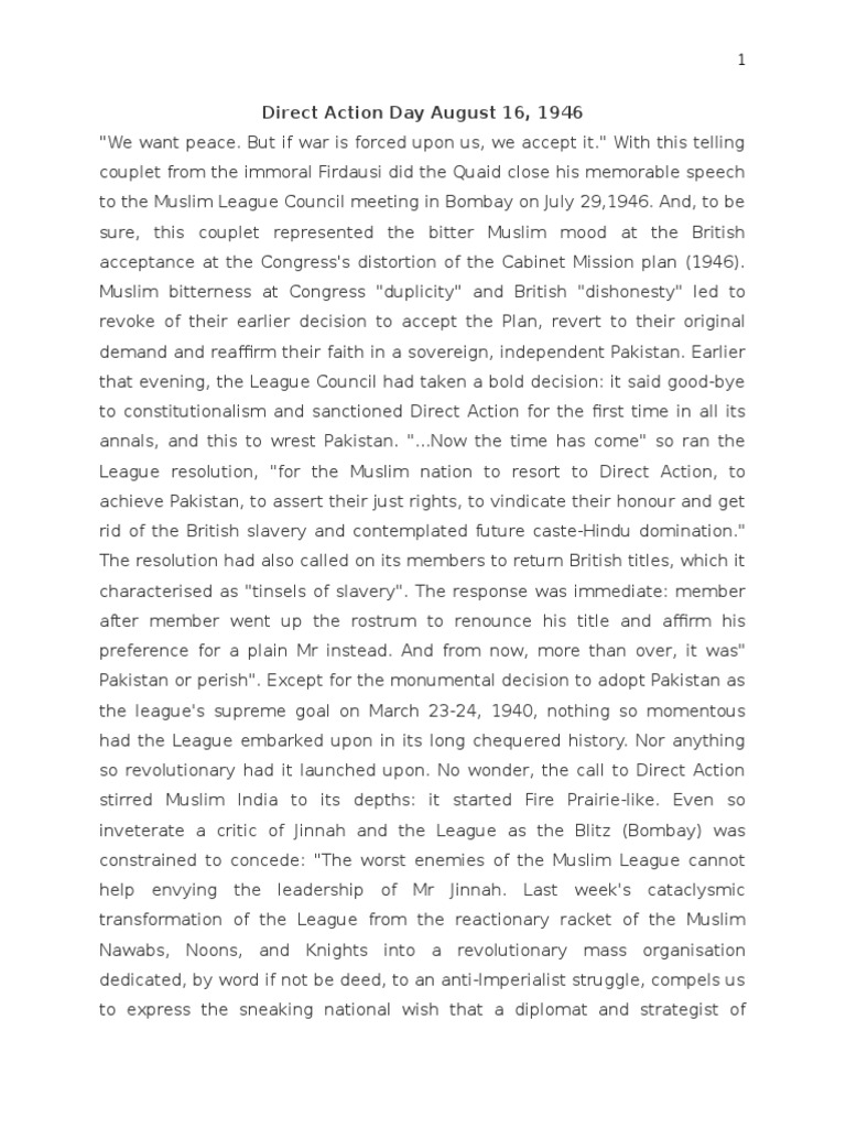 Direct Action Day August 16 | PDF | Muhammad Ali Jinnah | Indian ...