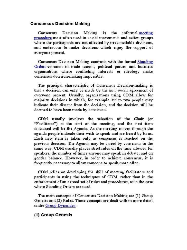 Consensus Decision Making Guide | PDF | Consensus Decision Making ...