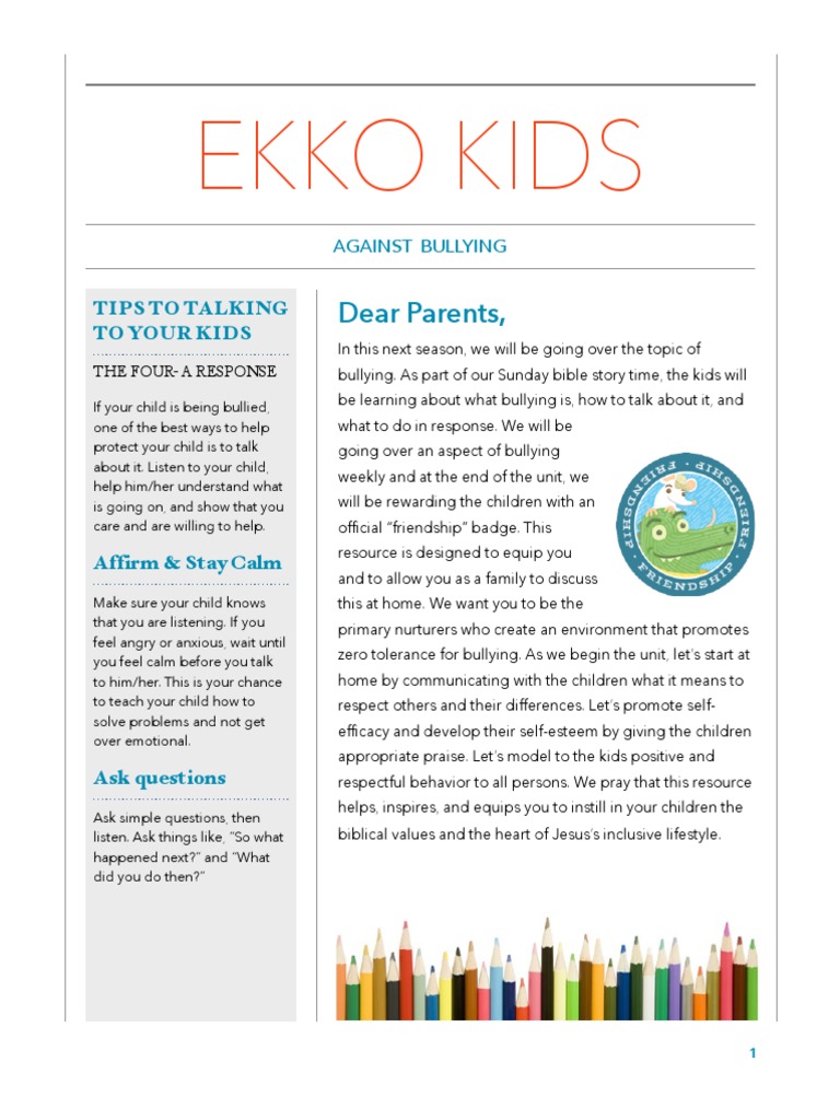 Ekko Kids: Dear Parents | PDF | Bullying | Friendship