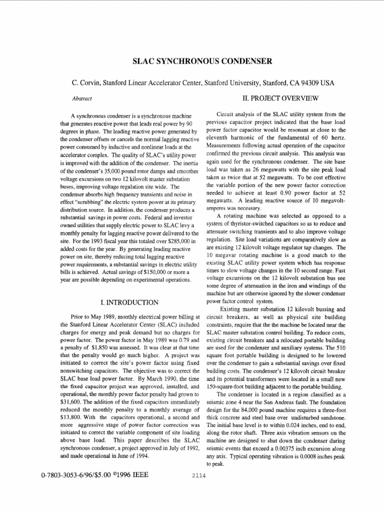 Slac Synchronous Condenser | PDF | Capacitor | Electrical Substation