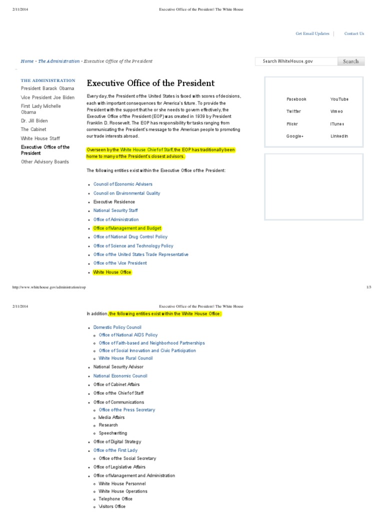 EOP Structure | PDF | Presidents Of The United States | American Government