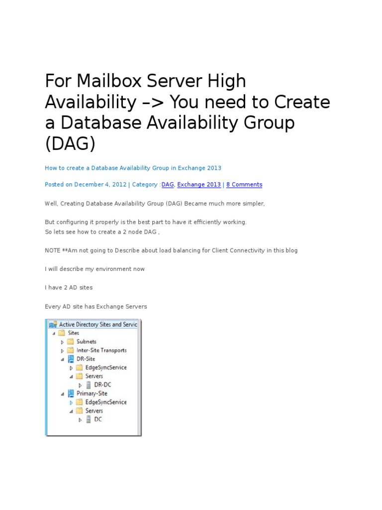 Configure DAG in 2013 For High Availability | PDF | Load Balancing ...