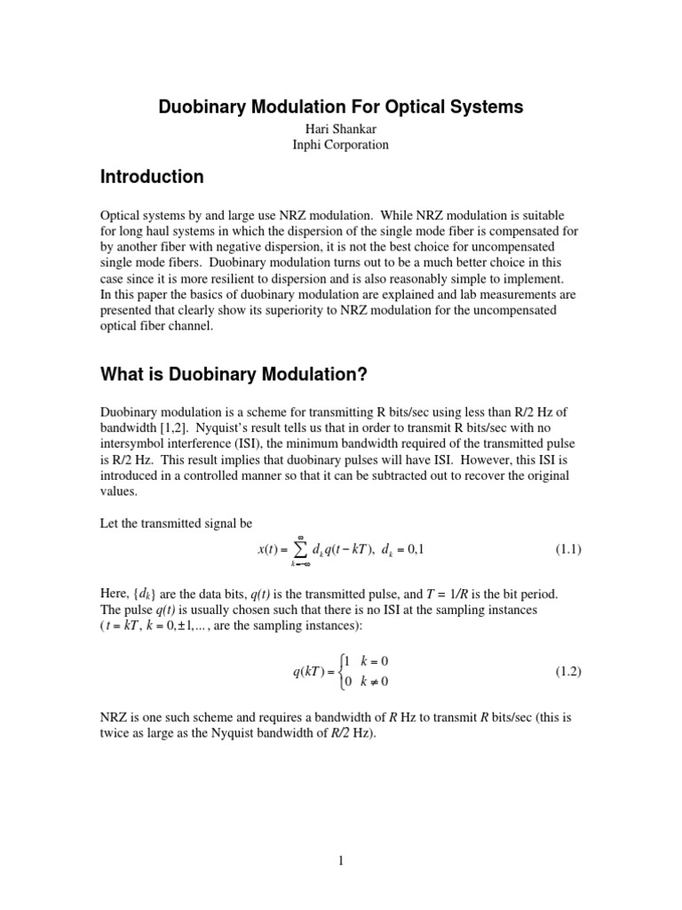 Duo Binary Modulation For Optical Systems | PDF | Filter (Signal ...