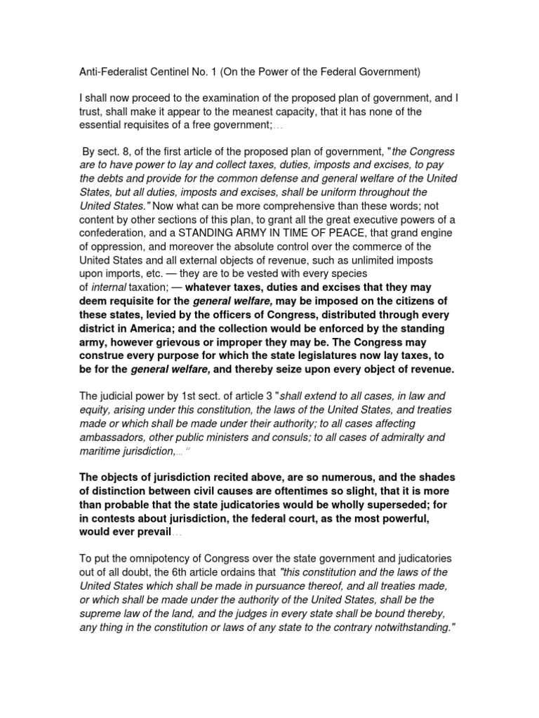 Anti-Federalist Papers (Project) | PDF | Natural And Legal Rights ...