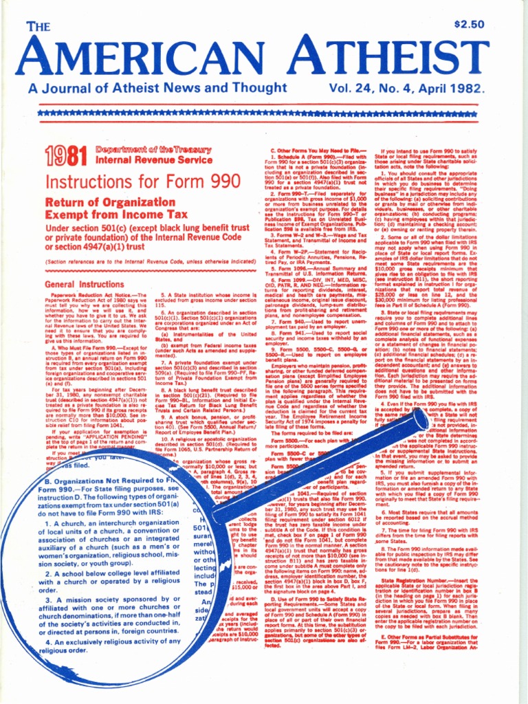 American Atheist: Instructions For Form 990 | PDF | Atheism | Freethought